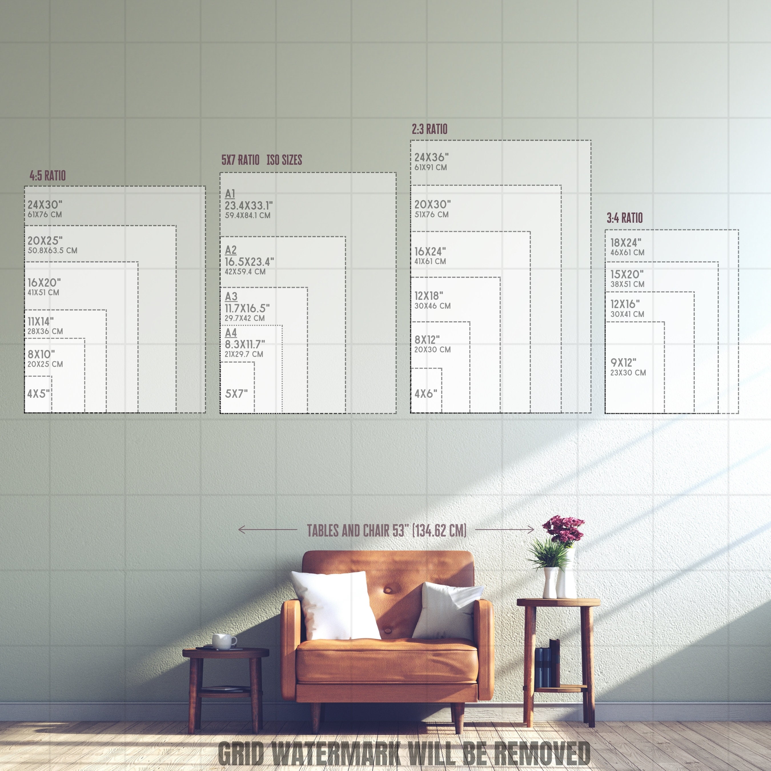 Wallart Size Chart Wall Art Size Guide Different Poster Sizes, Canvas ...