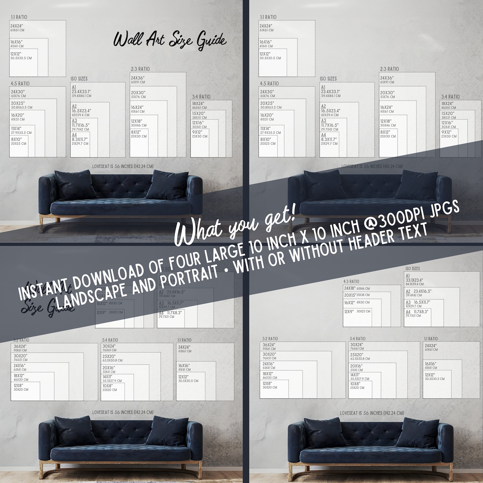 Wall Art Size Guide Digital Print | Landscape Portrait Ratio Sizing ...