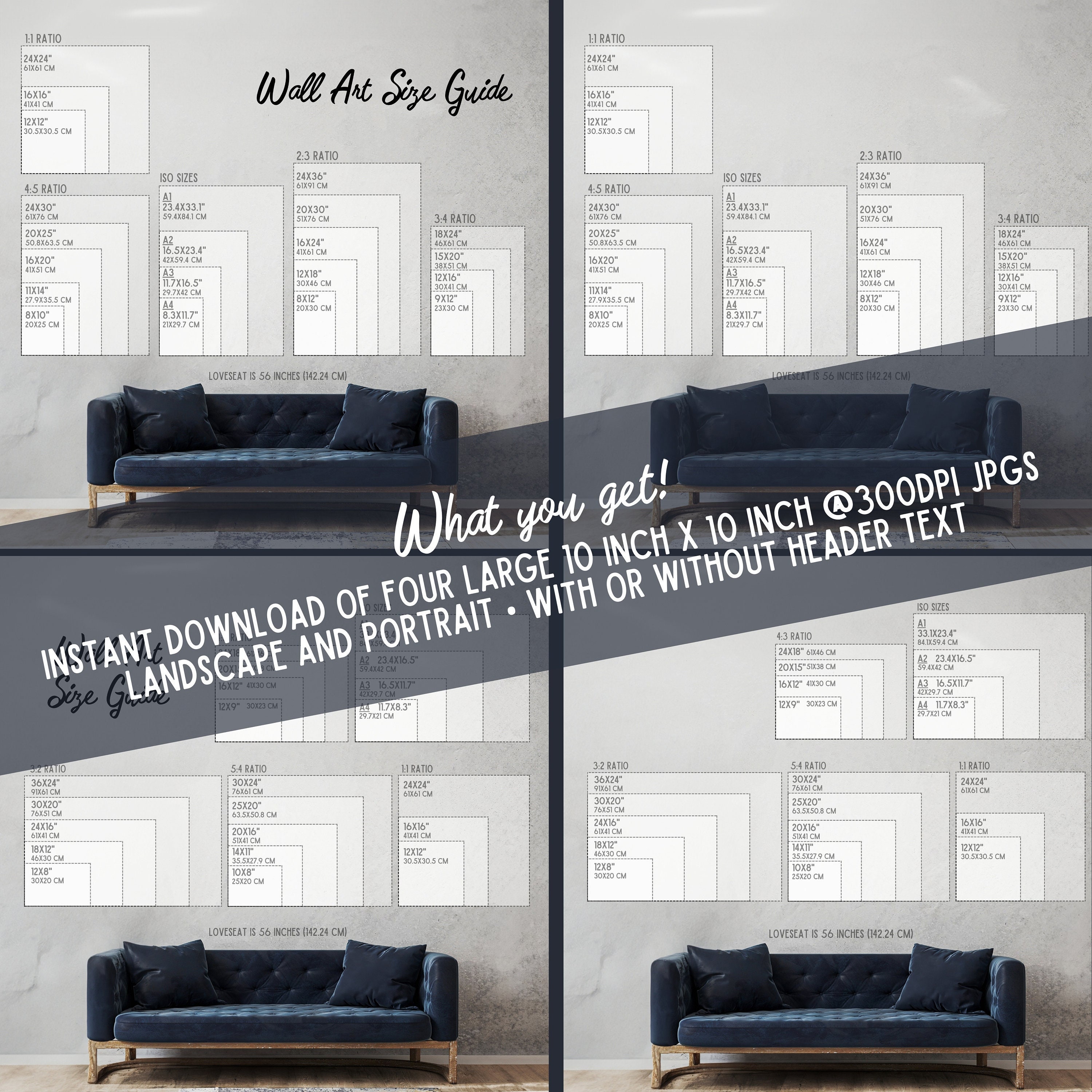 Wall Art Size Guide Digital Print | Landscape Portrait Ratio Sizing ...