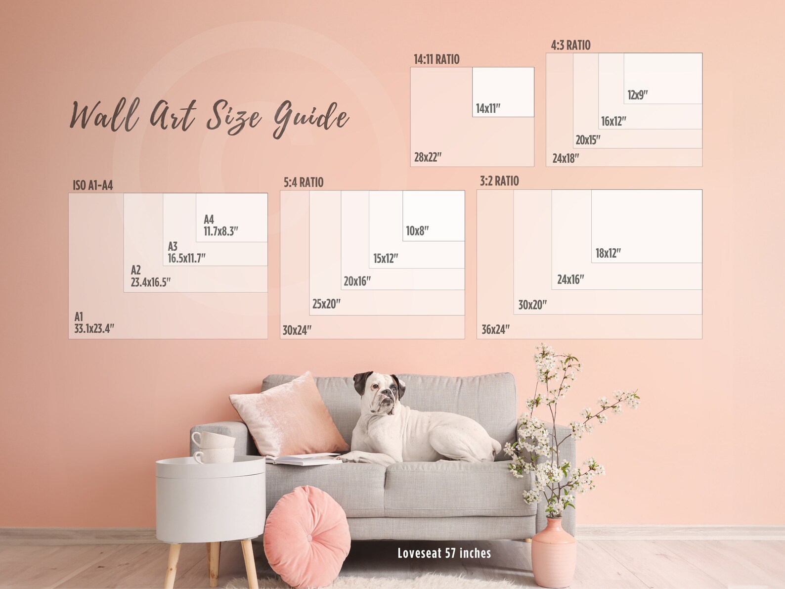 Minimalist Peach Interior Wall Art Size Guide Mockup Wall Art ...
