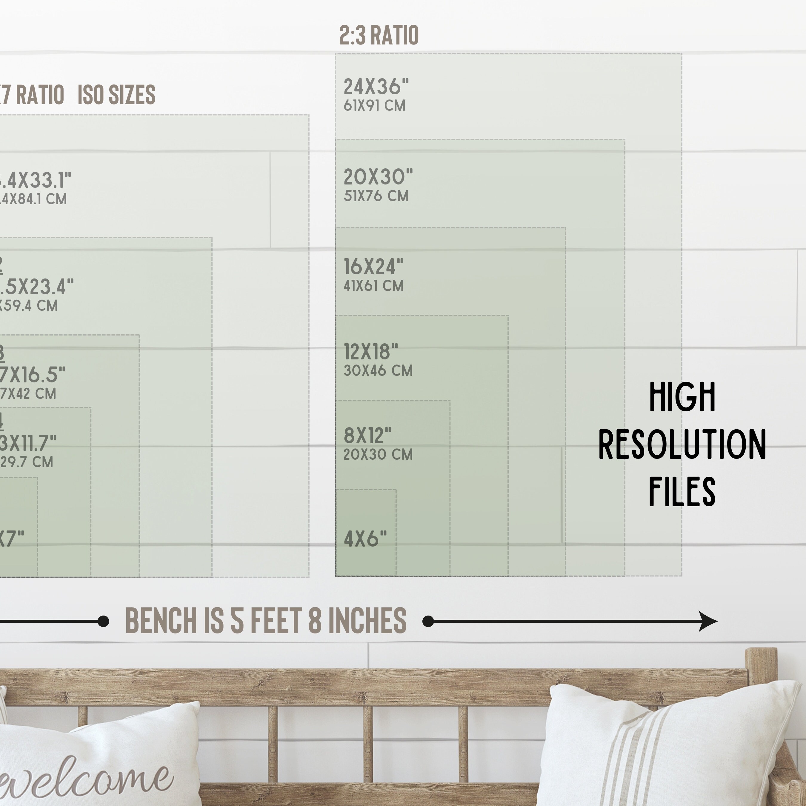 Wallart Size Chart Wall Art Size Guide Bench Entry Frame Display ...