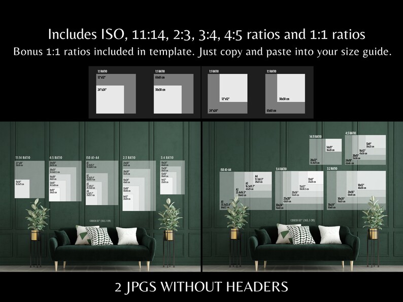 Wall Art Size Guide | Vertical & Horizontal Chart (digital Print) - Etsy