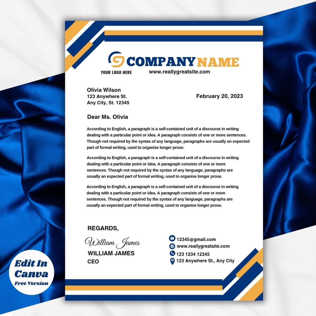 Business Letterhead Template, Editable Canva Letterhead, Professional ...