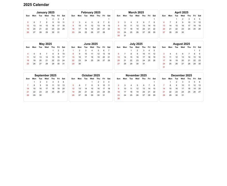 2025 Calendar Printable Calendar 2025 Landscape Calendar 2025 ...