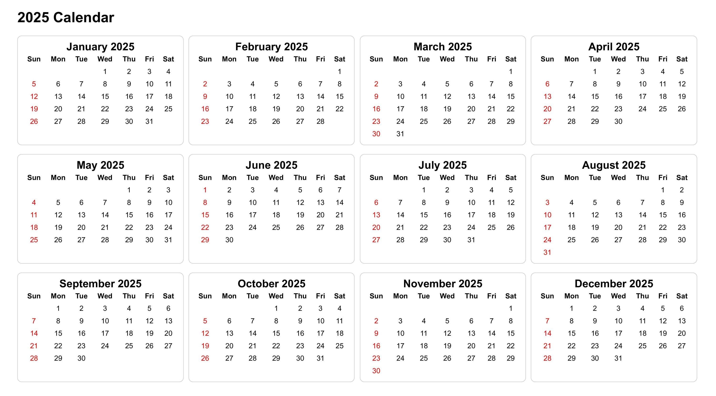 2025 Calendar Printable Calendar 2025 Landscape Calendar 2025 ...