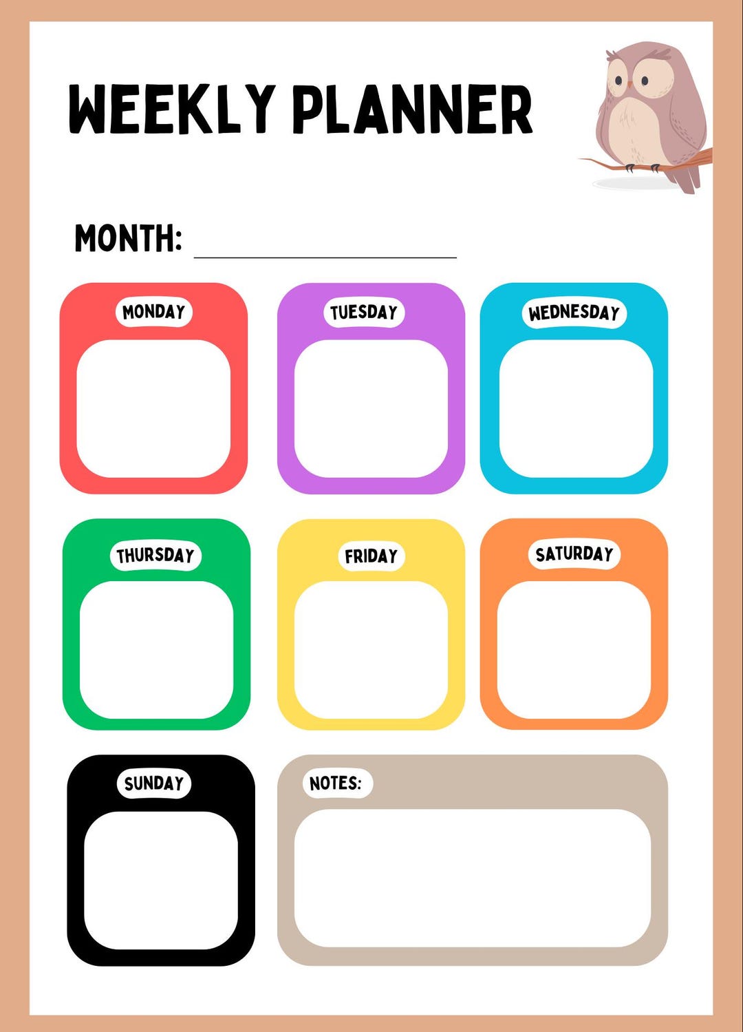 Owl Weekly Planner: Fun Printable Planner for Kids (PDF) - Etsy