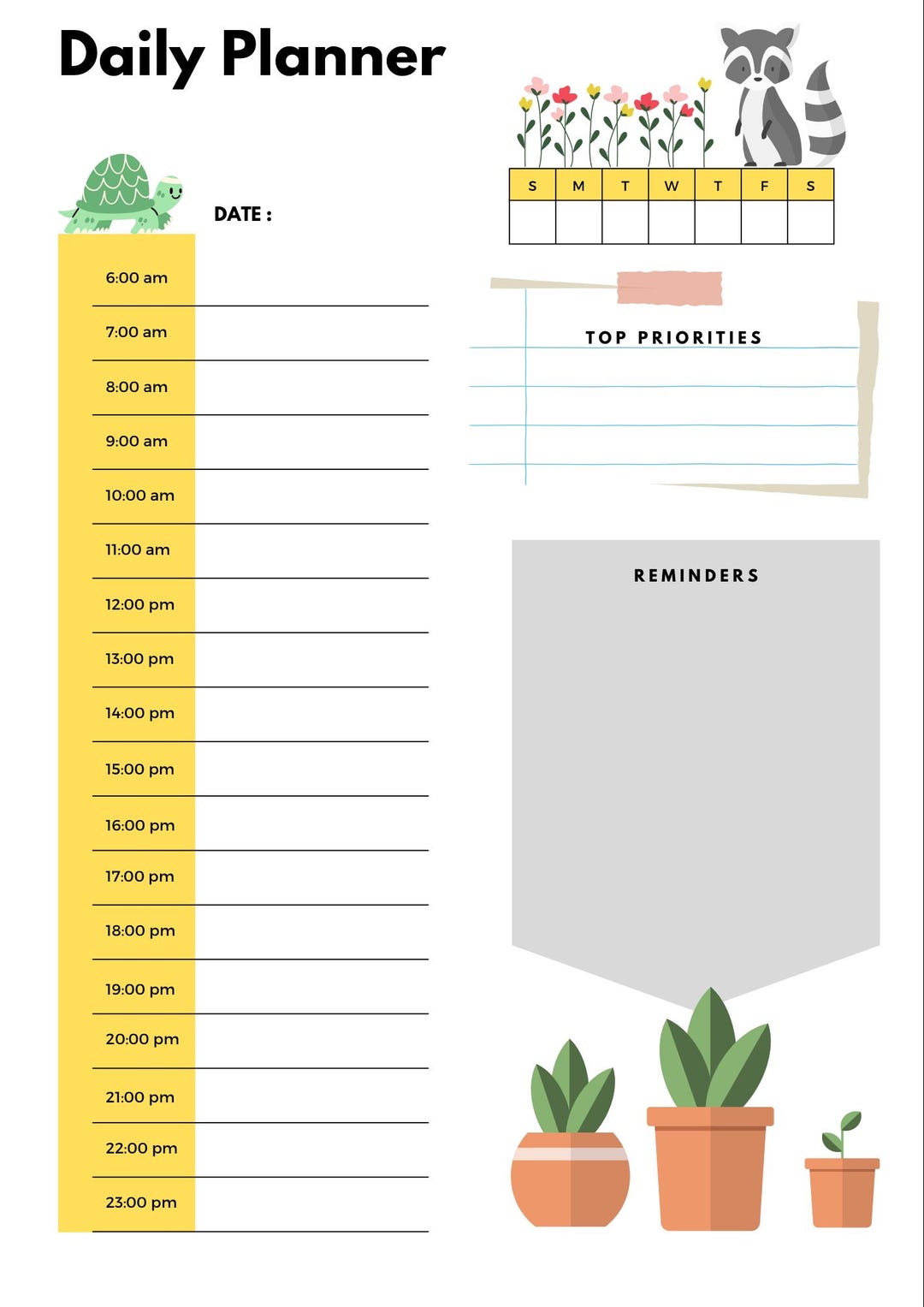 Daily Planner Racoon + Turtle, Simple Daily Planner, Easy Kids Daily ...