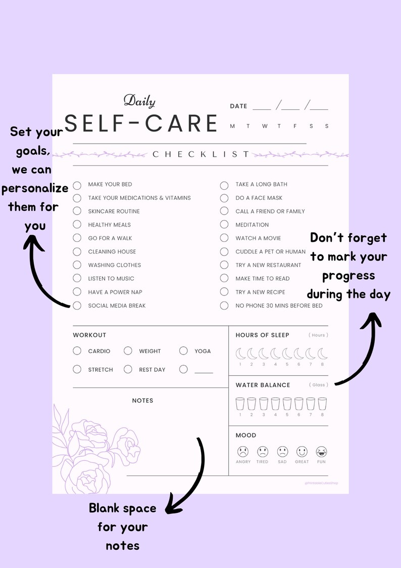 Printable Daily Self-care Planner - Nourish Your Well-being - Etsy