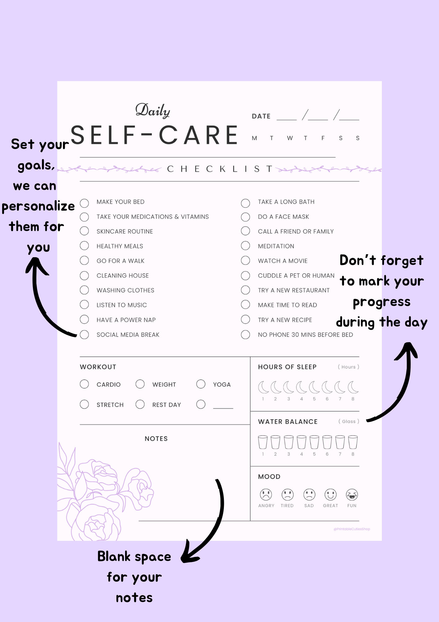Printable Daily Self-care Planner Nourish Your Well-being - Etsy