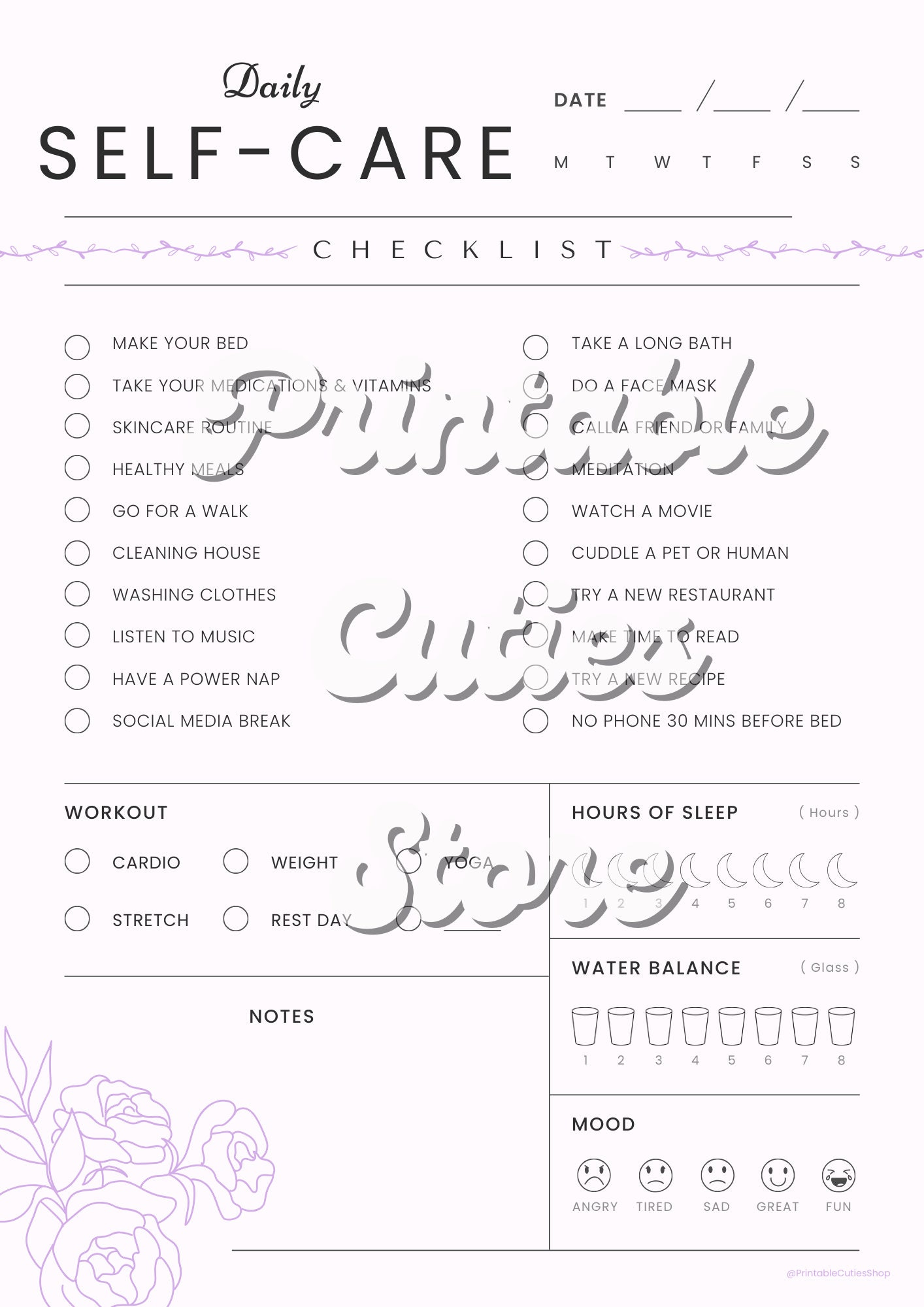 Printable Daily Self-care Planner - Nourish Your Well-being - Etsy