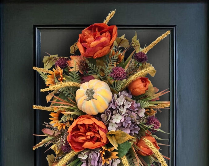 Fall Rustic Swag for Your Front Door Pumpkin and Fall Leaves - Etsy