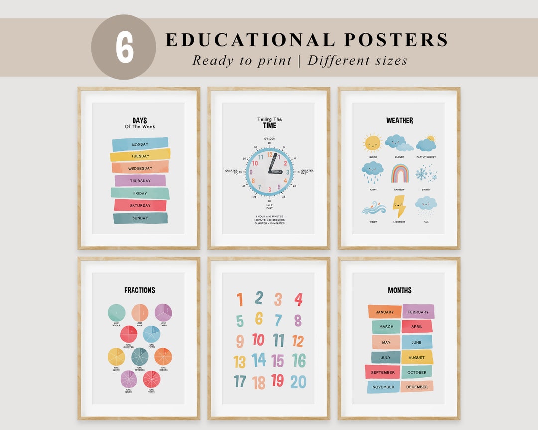 Educational Posters Set Kids Room Decor Classroom Wall Art - Etsy