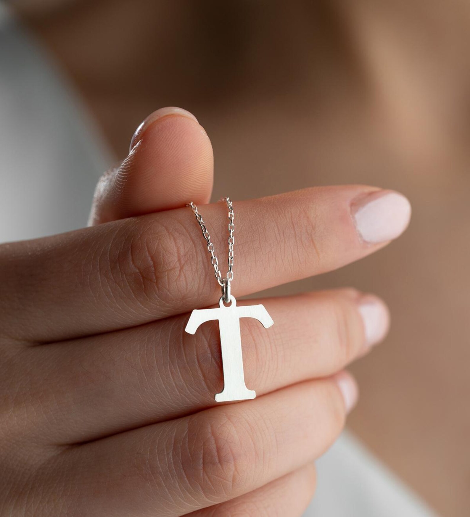 Sterling Silver Letter T Necklace: Initial Pendant (40+5cm Chain) - Etsy