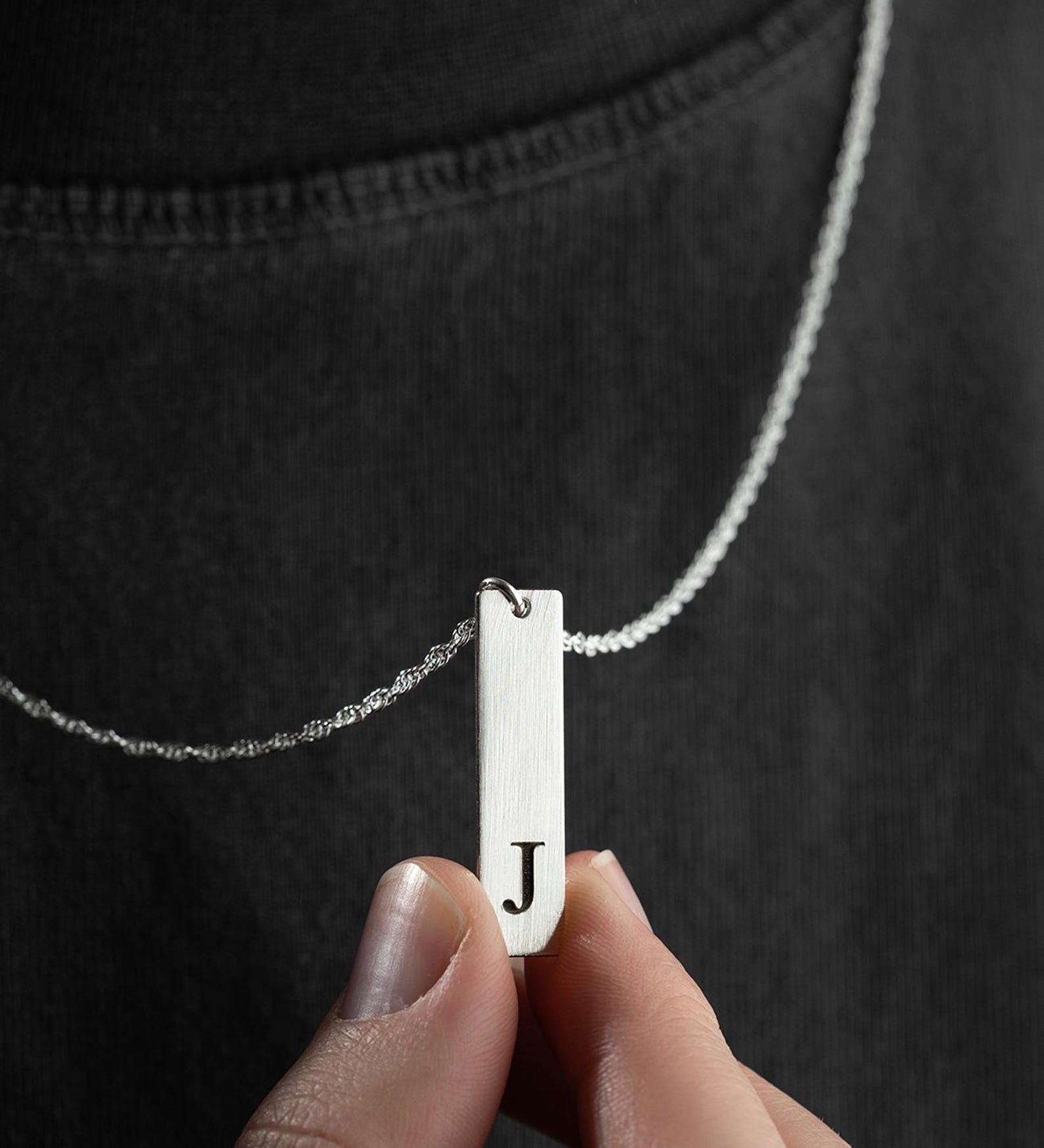 Letter Necklace, 925 Sterling Silver J Letter Necklace, Men Necklace ...