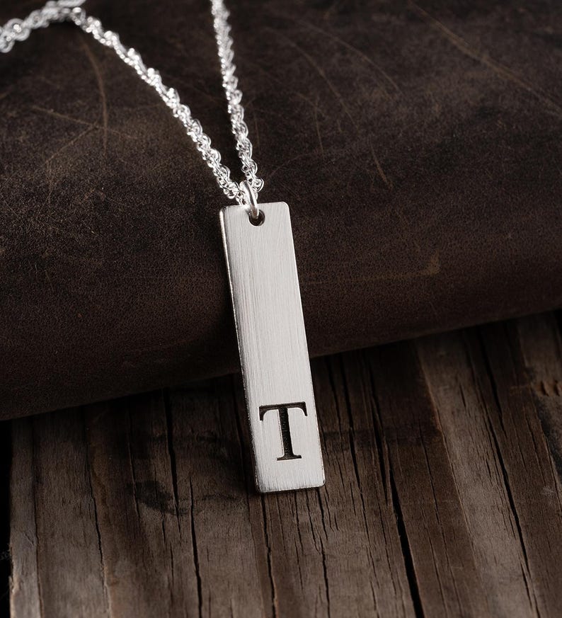 Sterling Silver Initial Necklace: Personalized Letter T Pendant (55cm ...