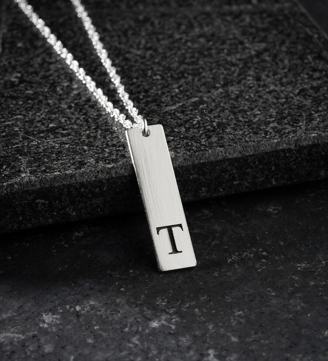 Sterling Silver Initial Necklace: Personalized Letter T Pendant (65cm ...