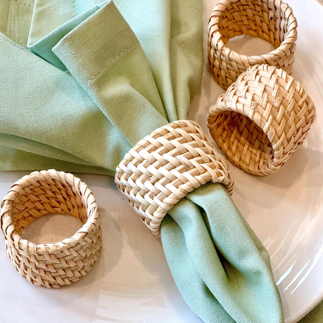Natural Rattan Napkin Rings | Set of 4 Boho Rattan Napkin Holder ...