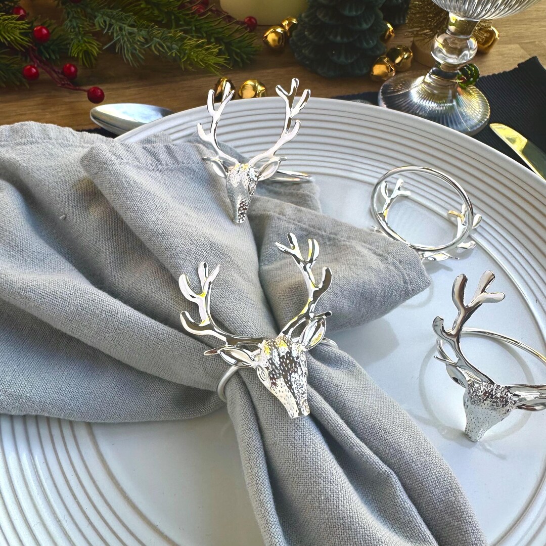 Luxury Silver Reindeer Napkin Ring – Festive Christmas Table Setting ...