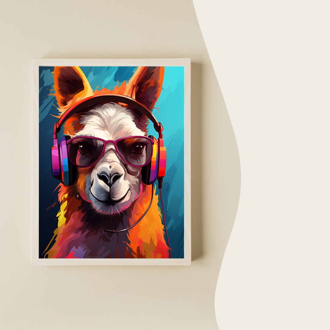 Gamer Llama With Sunglasses and Headset Cute Poster Quirky Home Decor ...