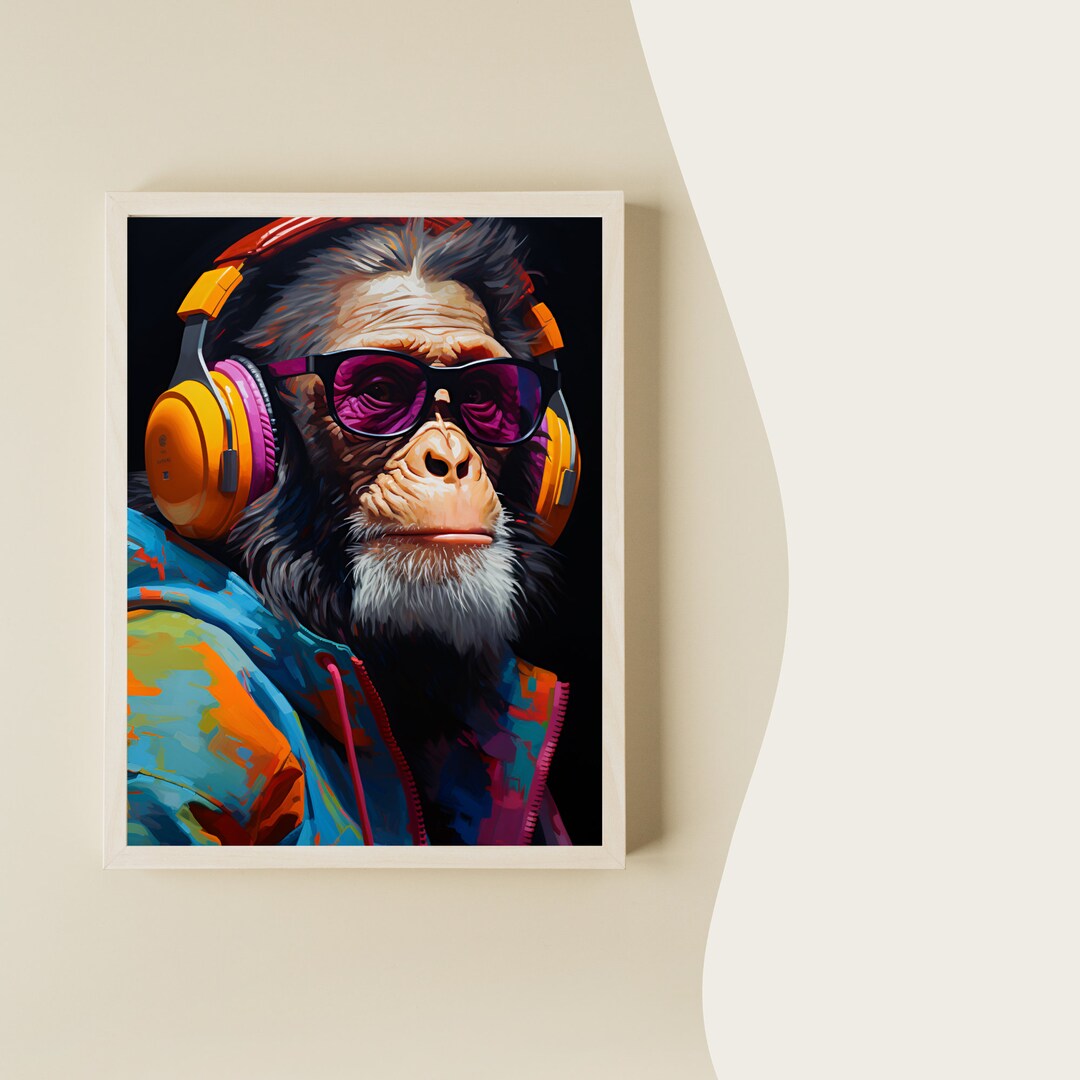 Gamer Ape With Sunglasses and Headset, Cute Ape Poster Quirky Home ...