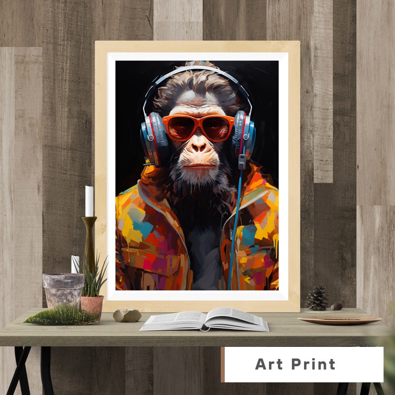 Dj Ape With Sunglasses and Headset Gamer Ape Poster Quirky Home Decor ...