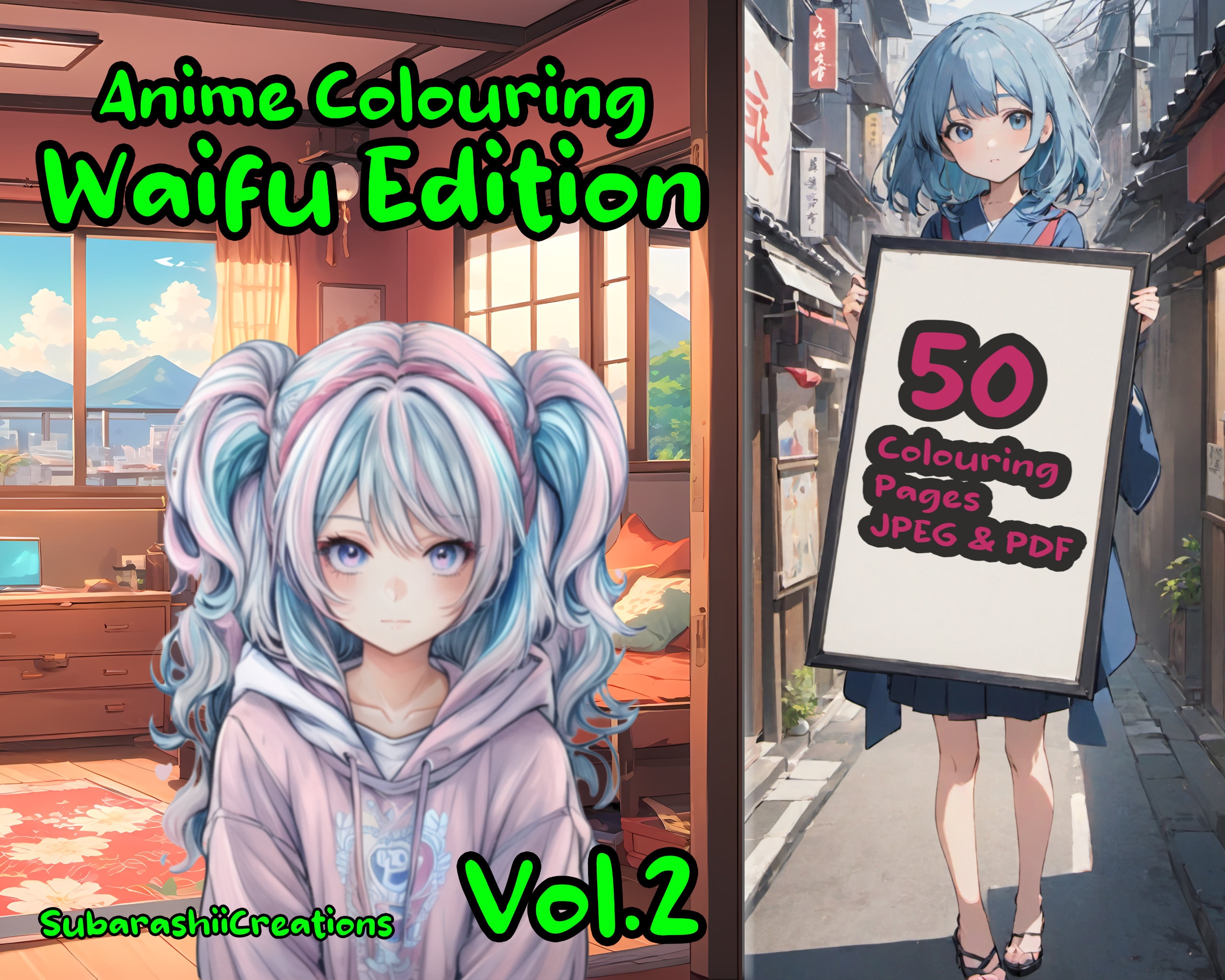 Anime Colouring, Waifu Edition, Volume 2 - 50 Colouring Pages to Print ...
