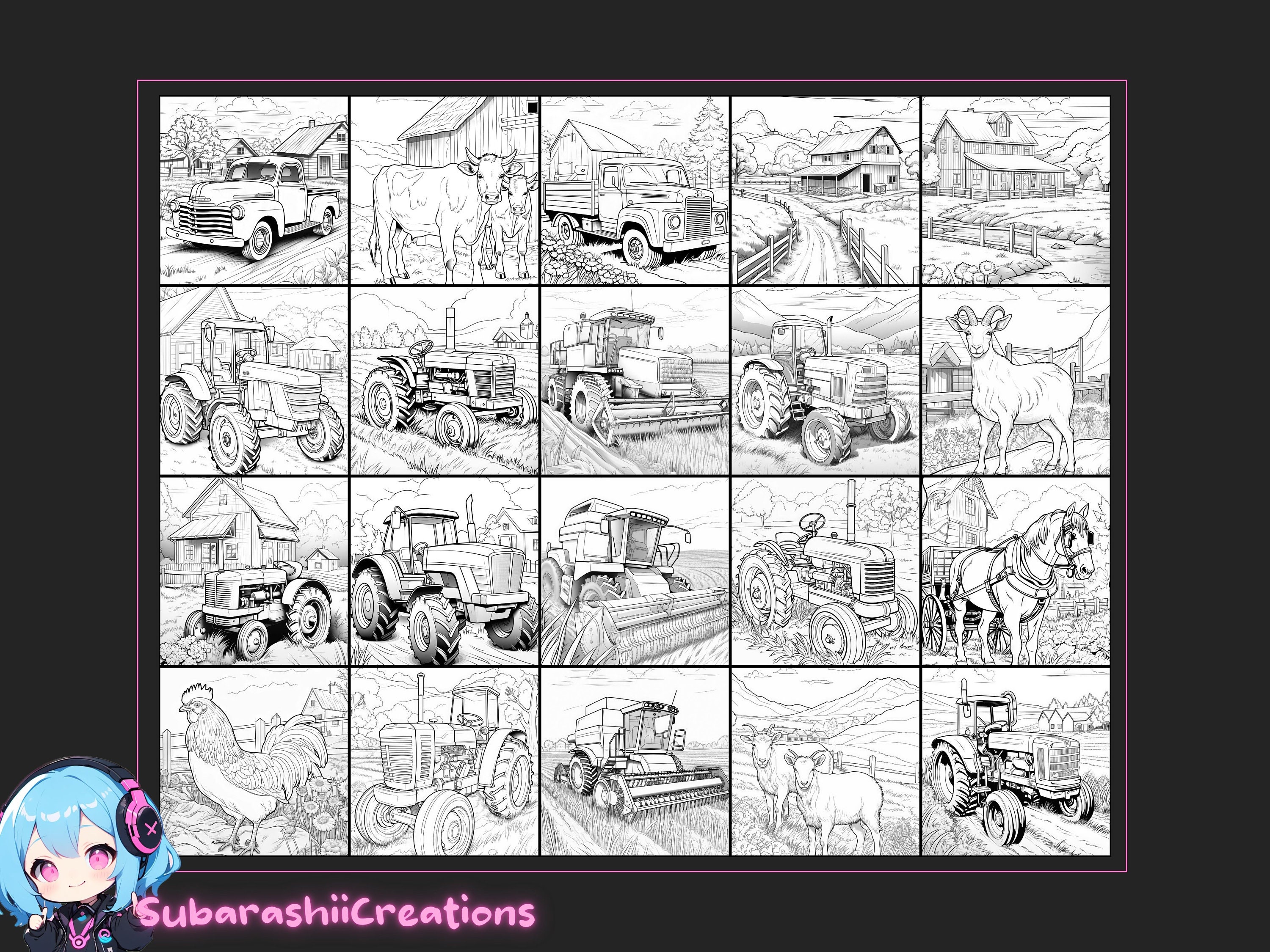 On the Farm, Colouring Book. 70 Pages, All Ages Coloring. Tractors ...