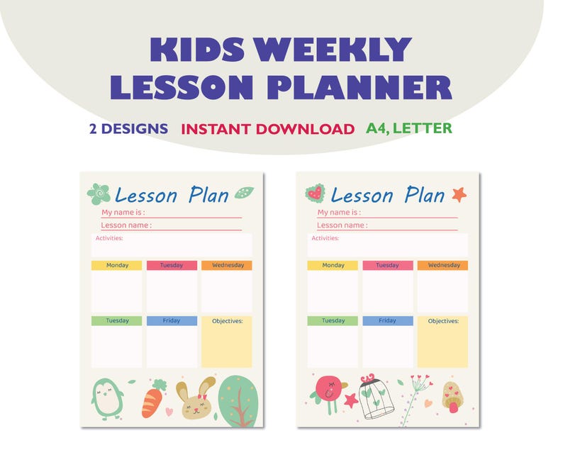 Kids Weekly Lesson Planner Printable | Lesson Planner for Kids | Lesson ...