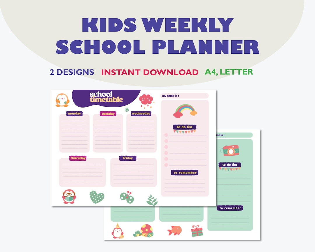 Kids Weekly School Planner Printable | Planner for Kids | Planner for ...