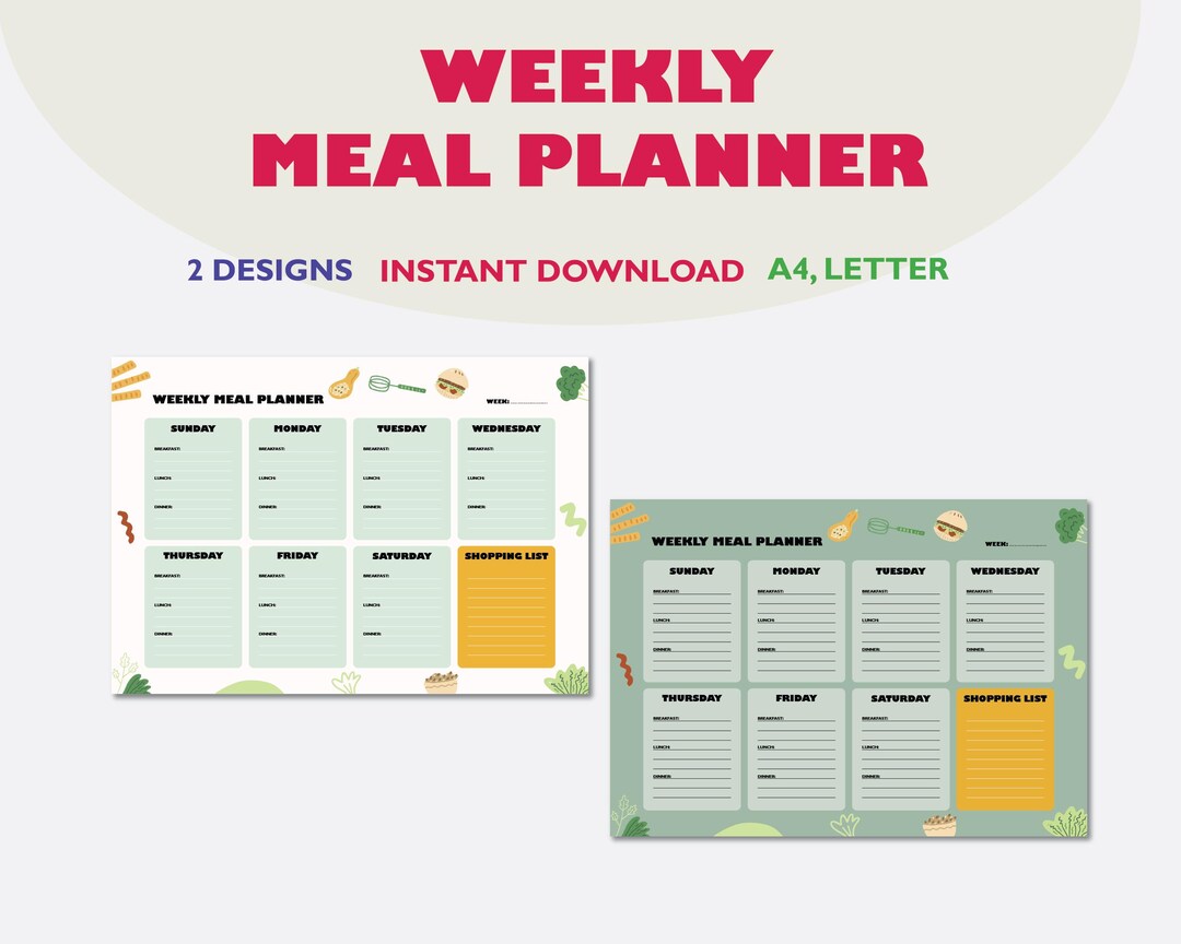 Weekly Meal Planner Printable | Meal Planning Template | Food Planner ...