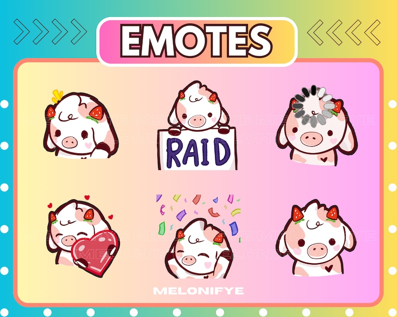 Cute Strawberry Cow Emotes / Twitch Emotes / Youtube Emotes / Discord ...