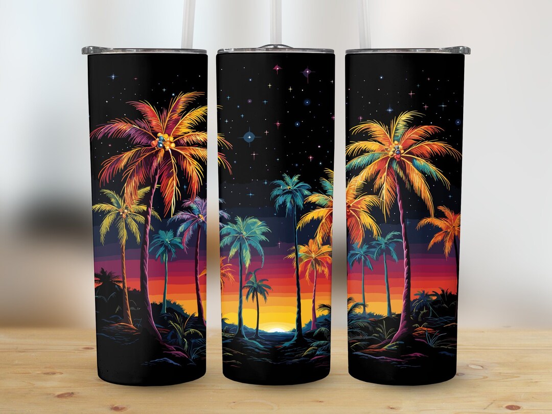 Palm Tree Glow Background 20oz Sublimation Tumbler Designs - Etsy