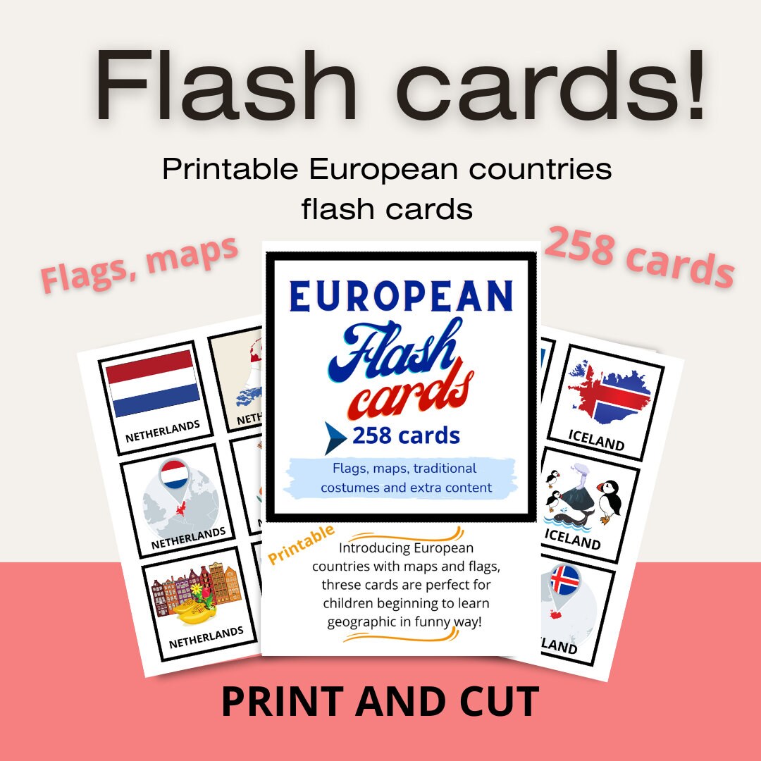 Flash Card European Countries for Learning Geography in Funny Way - Etsy