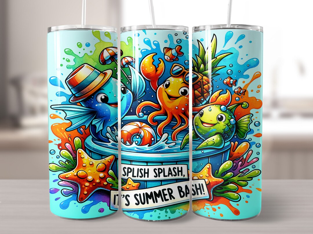 Cartoon Sea Creatures Pool Party Tumbler Wrap Splish Splash, It's ...