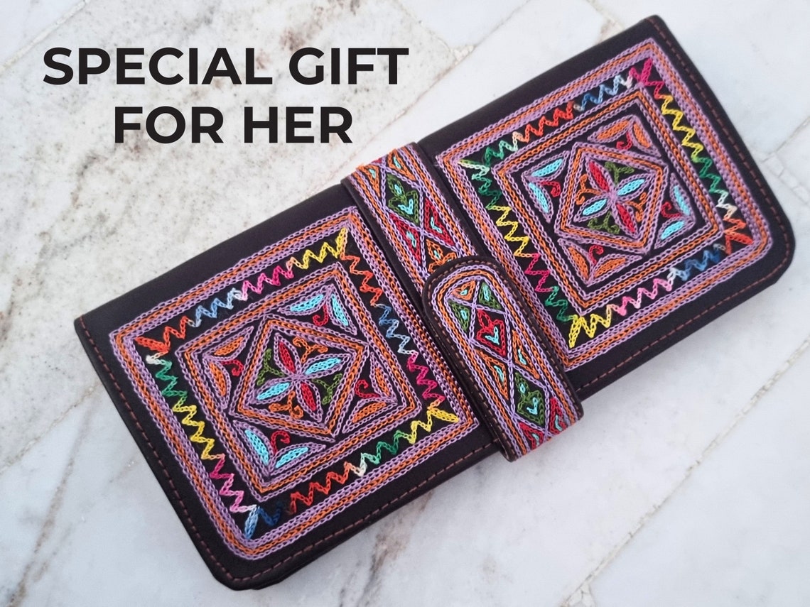 Hand Embroidery Leather Wallet Women Card Wallet Modern Travel ...