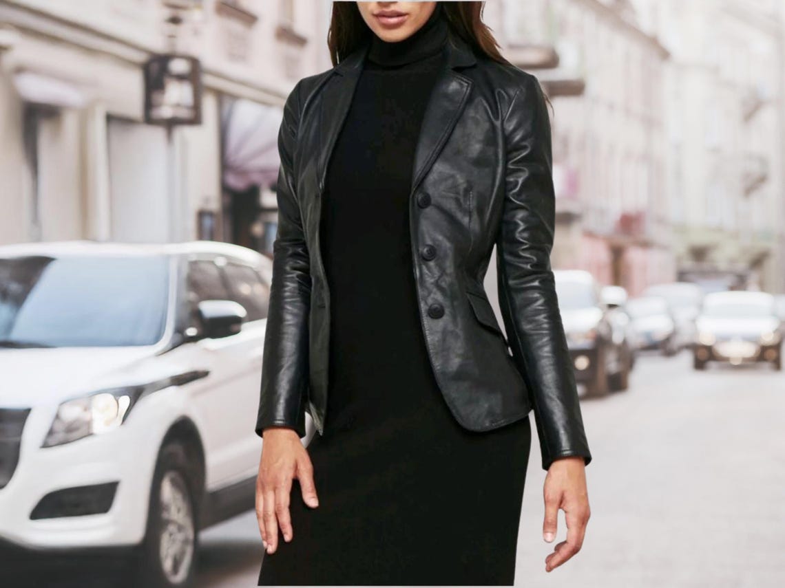 Slim Fit Lambskin Leather Blazer, Custom Made Black Women's Motorcycle ...