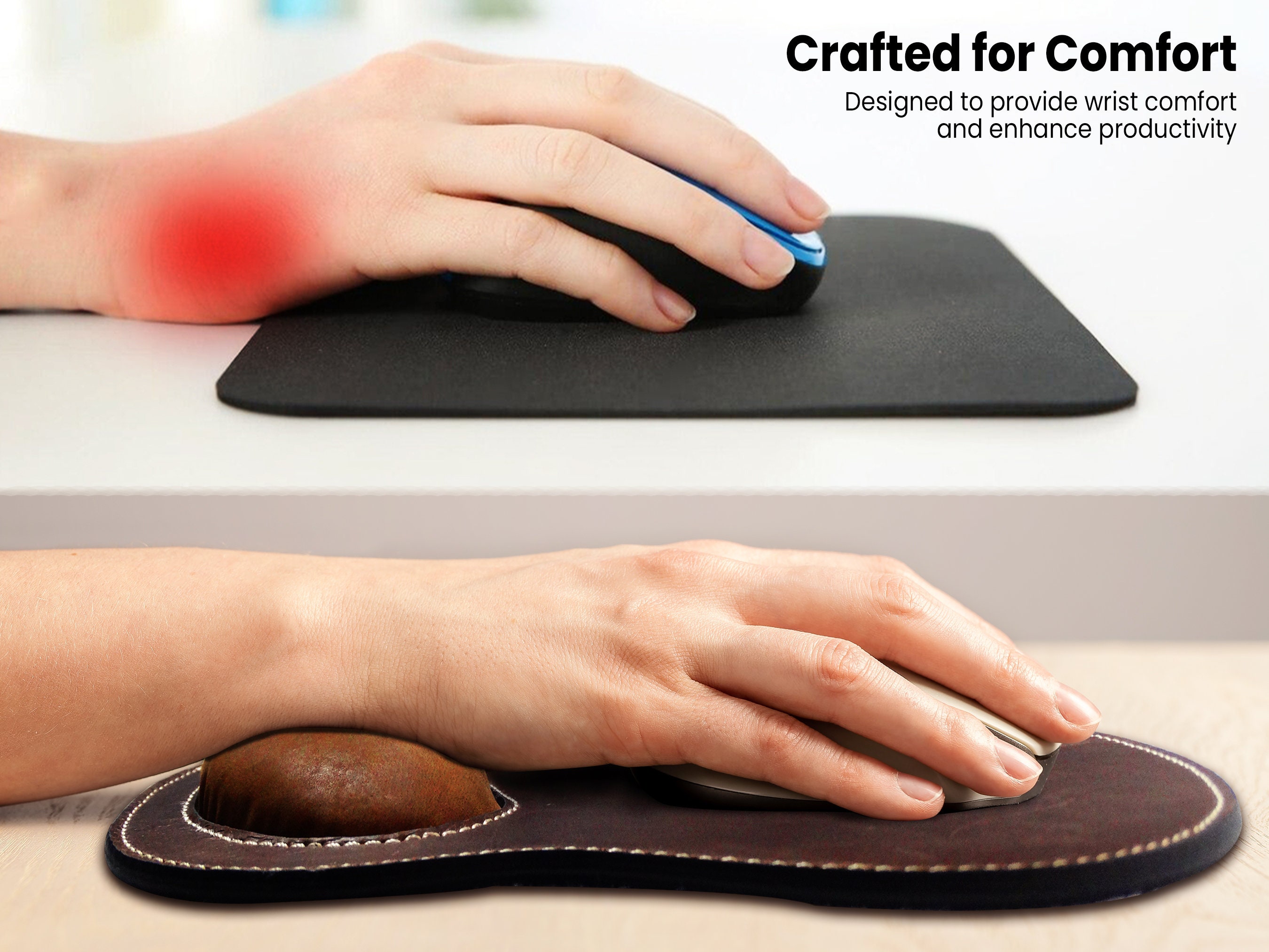 Leather Mousepad With Wrist Padding Top Grain Leather Mouse Pad Hand ...