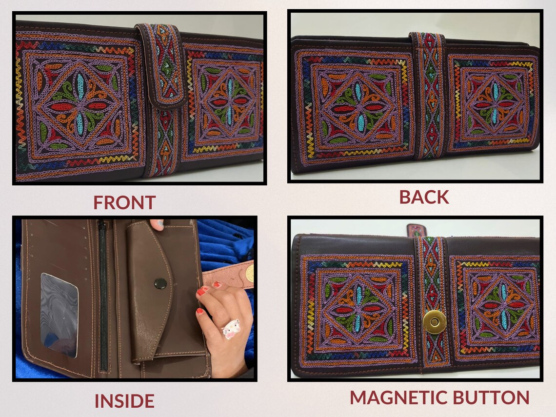 Hand Embroidery Leather Wallet Women Card Wallet Modern Travel ...