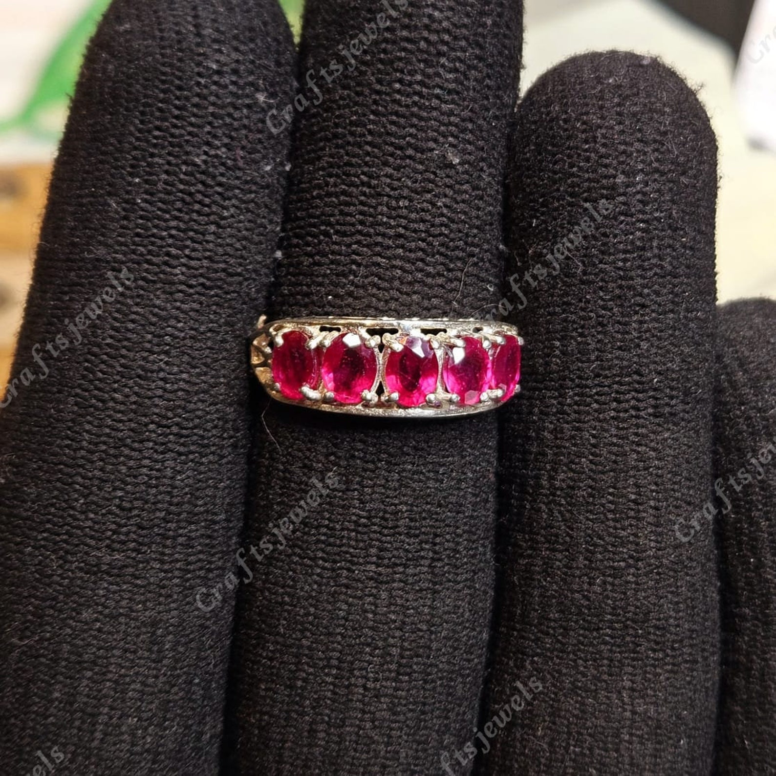 Natural Ruby Ring-brilliant Oval Cut-engagement Ring-good Quality Five Ruby Ring-july Birthstone ...