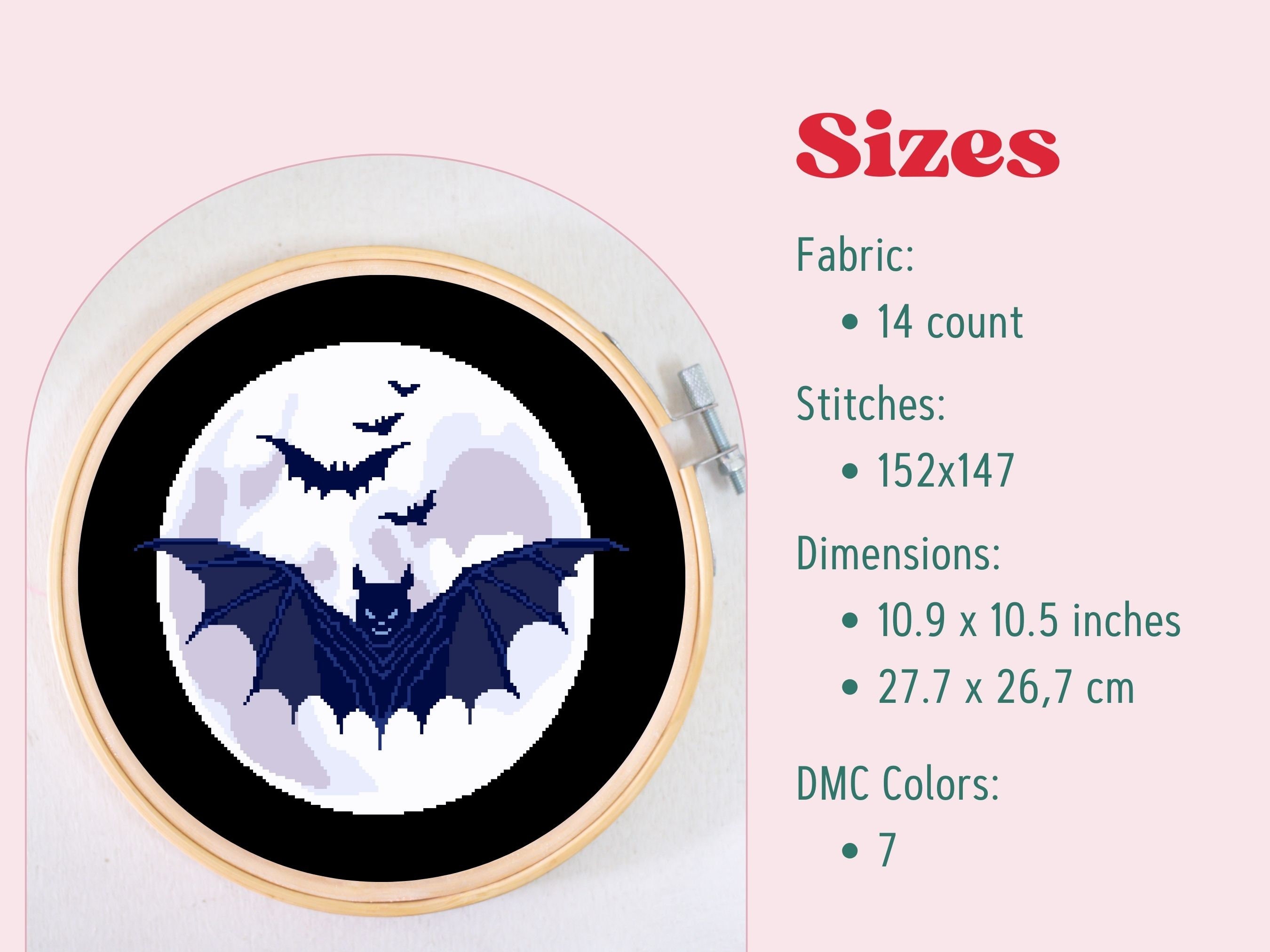 Bat Cross Stitch Pattern PDF Mysterious Moon Embroidery Halloween Cross ...