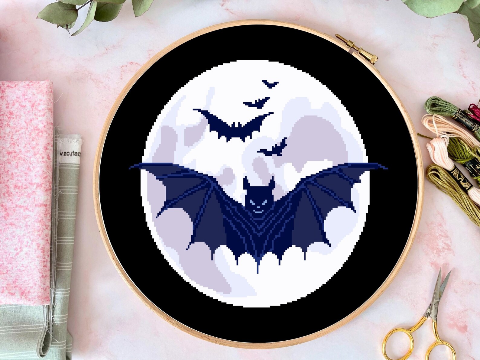 Bat Cross Stitch Pattern PDF Mysterious Moon Embroidery - Etsy