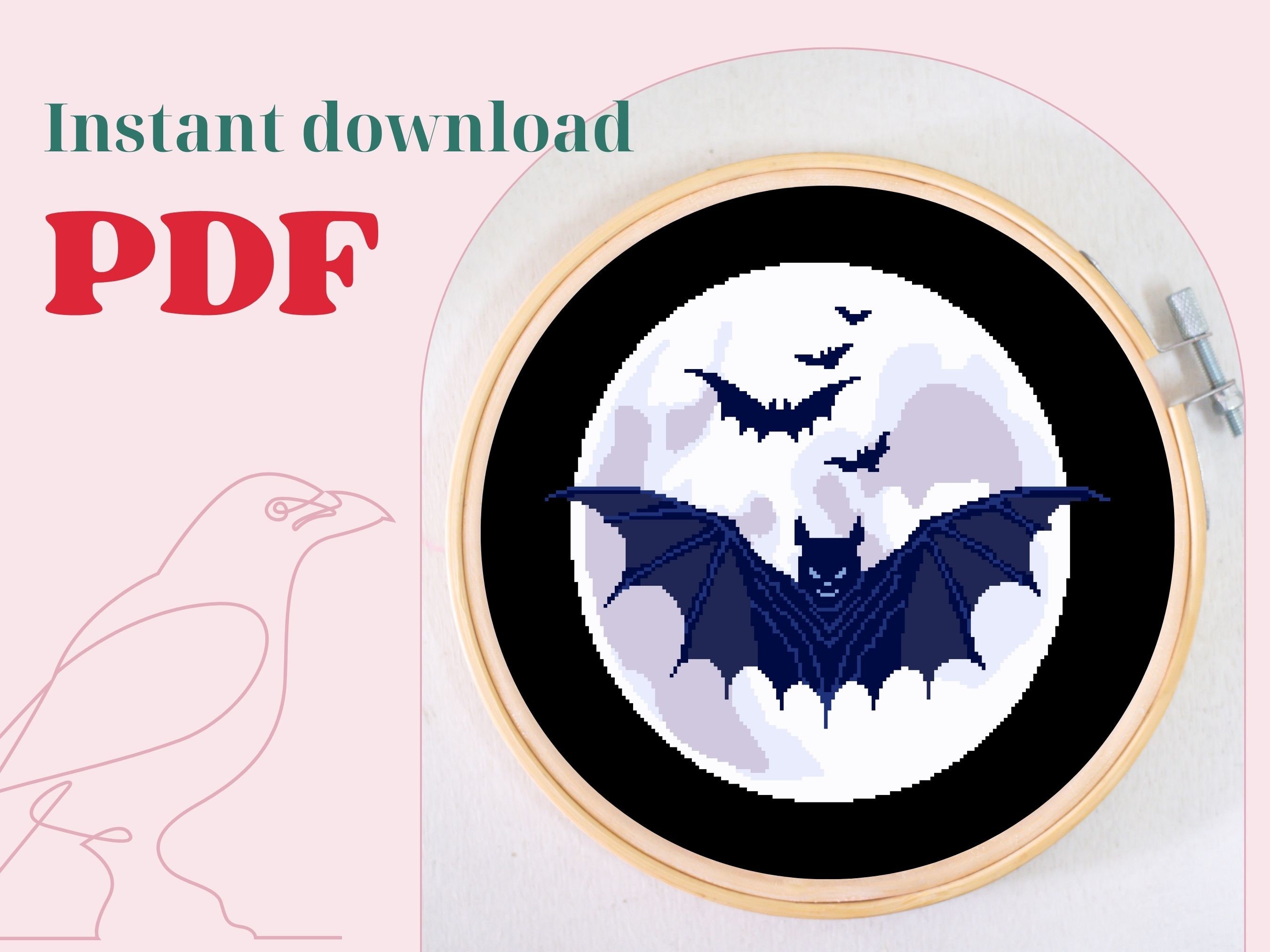 Bat Cross Stitch Pattern PDF Mysterious Moon Embroidery - Etsy