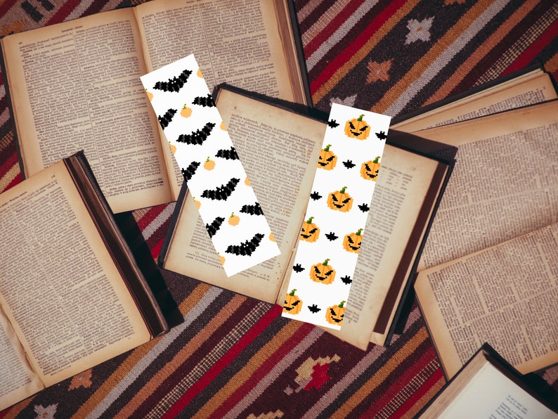 Halloween Bookmark Set Cross Stitch PDF Pattern Printable Pumpkin and ...