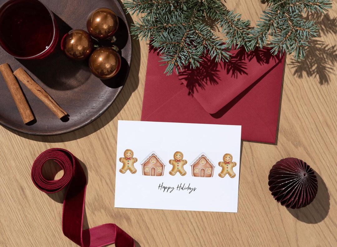 Gingerbread Christmas Card Template - Etsy