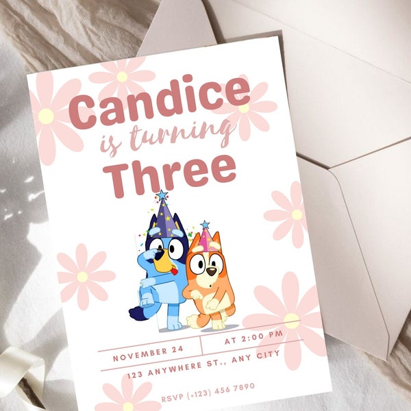 Bluey Party Invitation Pink - Etsy