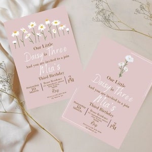 Pink Daisy Birthday Party Invitation, Coquette Editable Wildflower ...