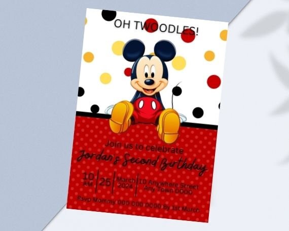 Editable Mickey Mouse Birthday Invitation, Kids Party (digital Template ...