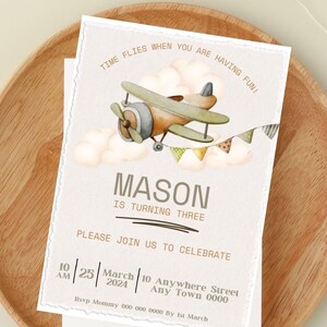 Time Flies Birthday Party Invitation, Editable Vintage Plane Neutral ...