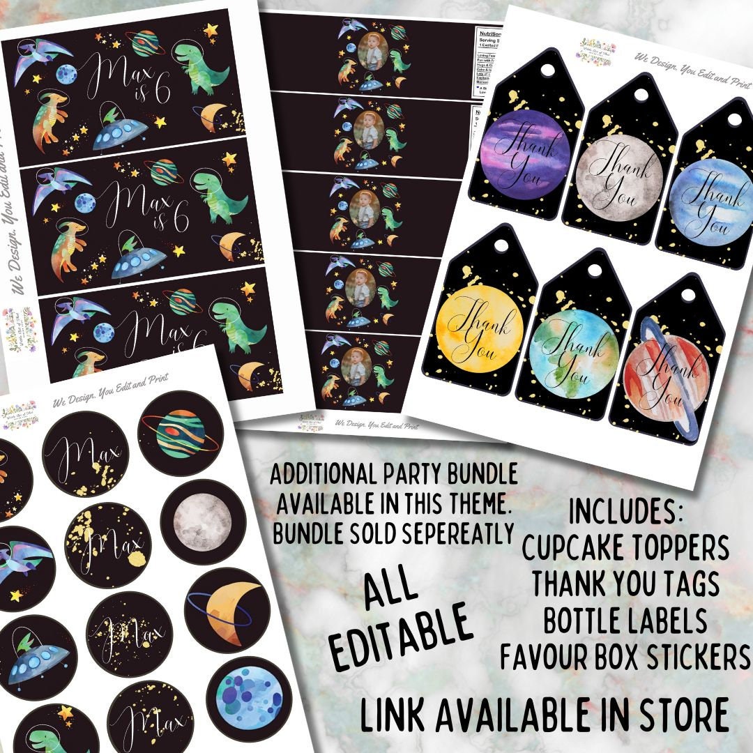 Space Dinosaur Birthday Invitation, Editable Dino Party Invite (digital ...