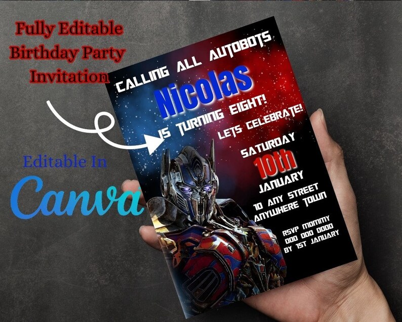 Optimus Prime Birthday Invitation | Customizable Transformers Party ...